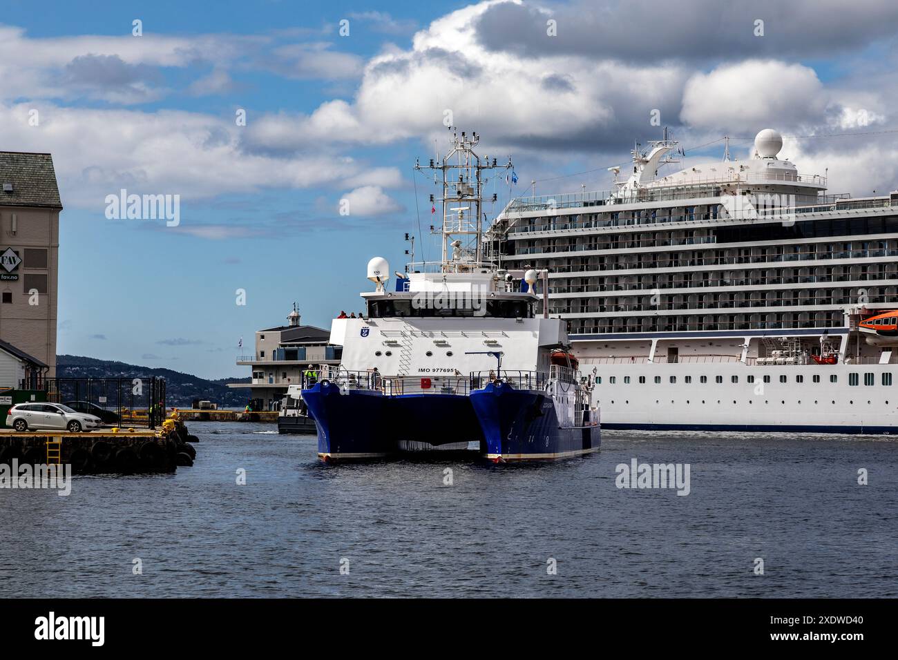 Research survey vessel Oceanograf arriving in port of Bergen, Norway ...
