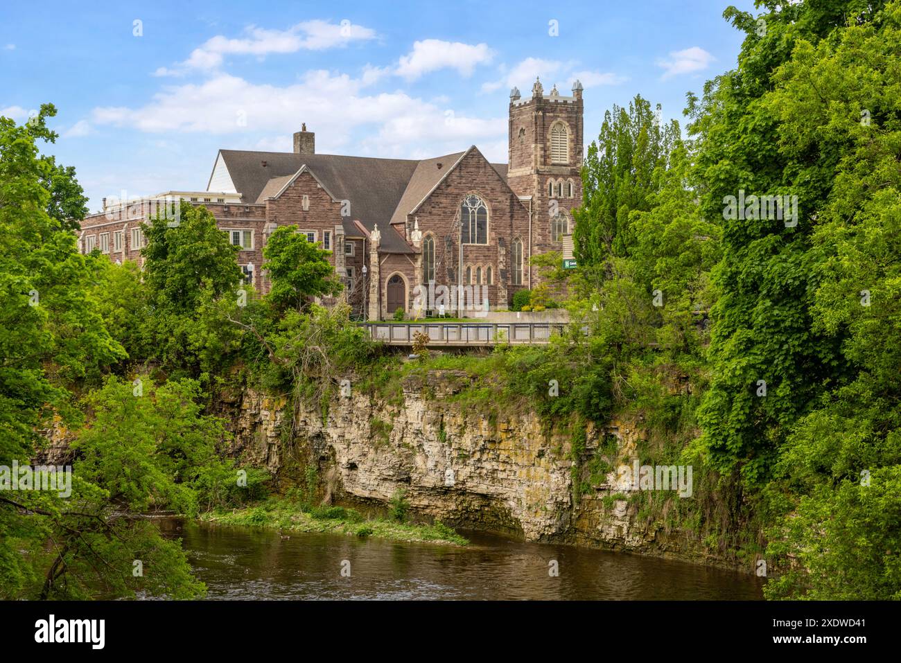 The Grand River winds through the picturesque town of Fergus, Ontario ...
