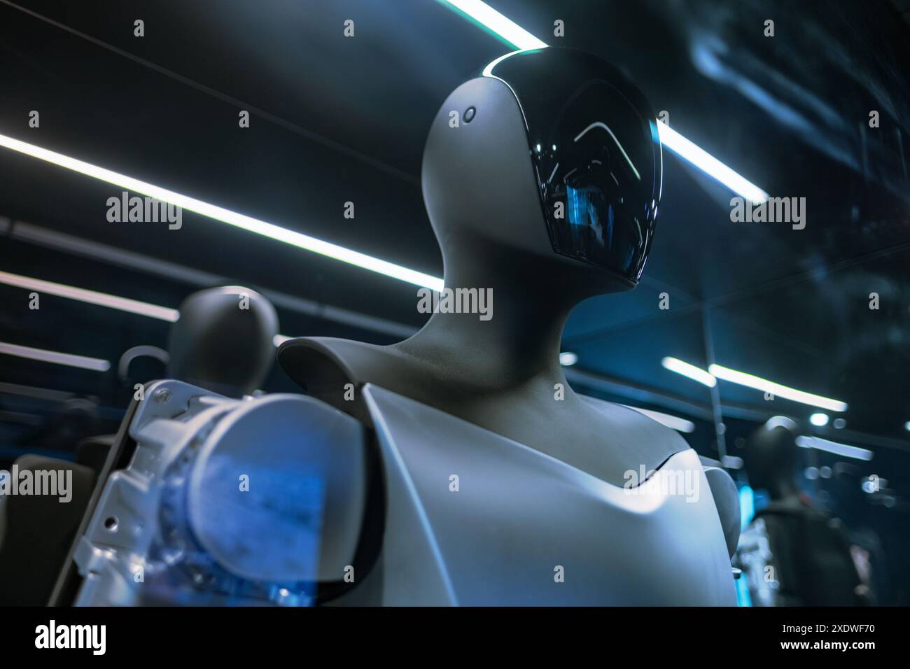 Tesla Bot Optimus robotic humanoid in showroom, Tesla AI Strategy: Elon ...