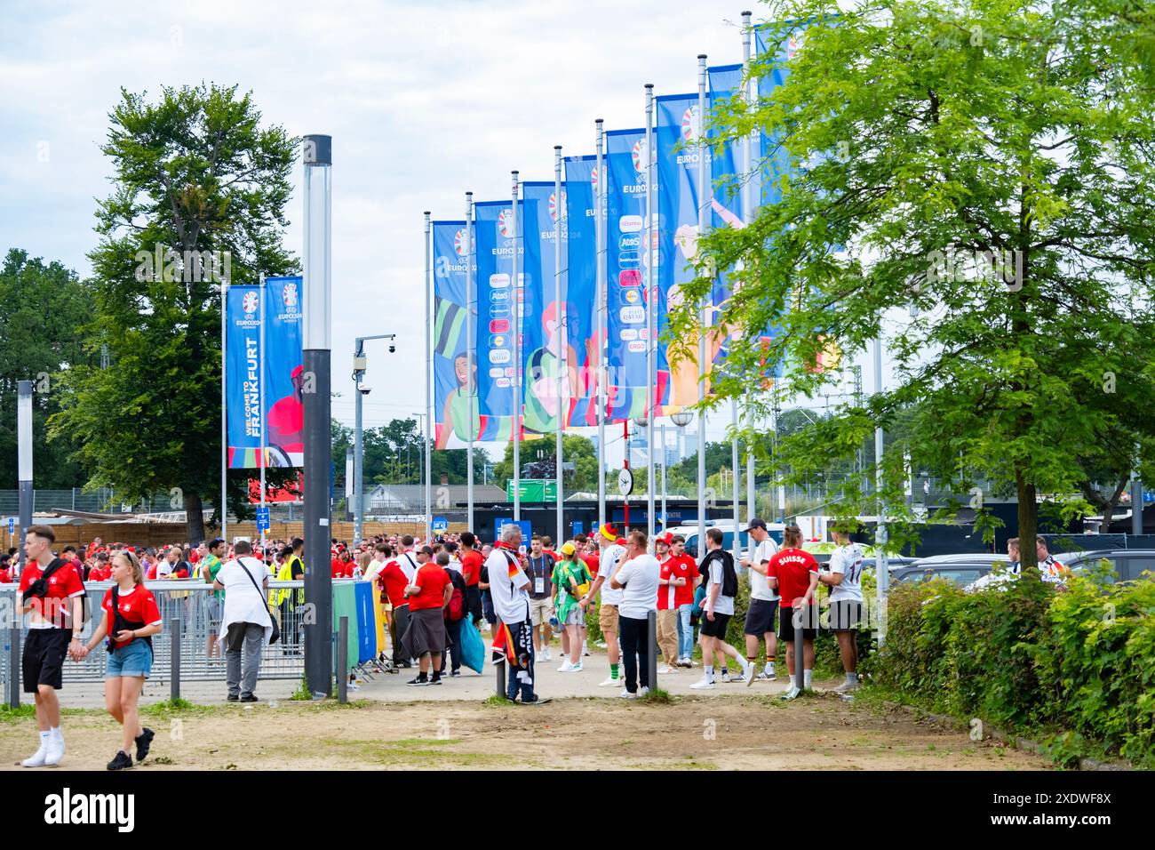 Colorful UEFA Euro 2024 flags wave proudly, unity and passion European ...