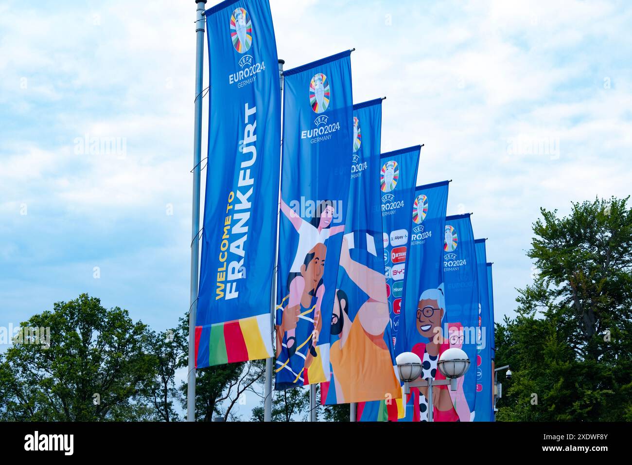 Colorful UEFA Euro 2024 flags wave proudly, unity and passion European ...