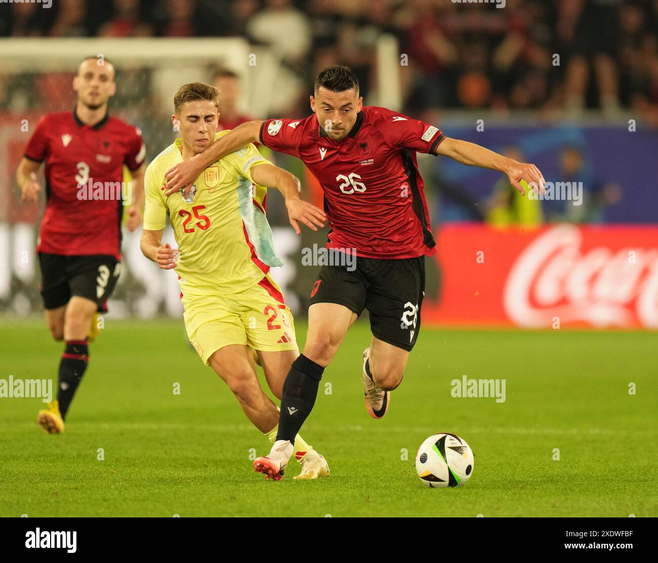 Arber Hoxha of Albania and Fermin Lopez Marin of Spain during the EURO ...