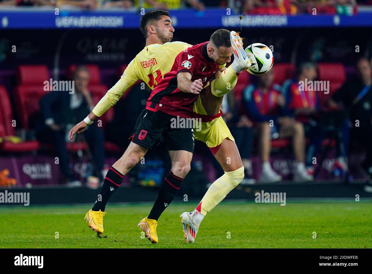 Ferran Torres of Spain and Mario Mitaj of Albania during the UEFA Euro ...
