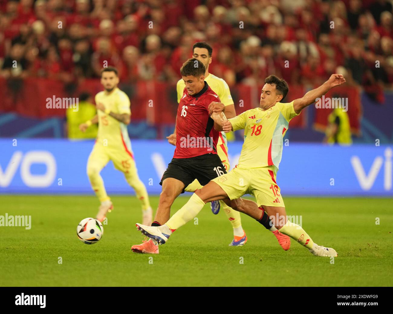 Medon Berisha of Albania and Martin Zubimendi Ibanez of Spain during ...