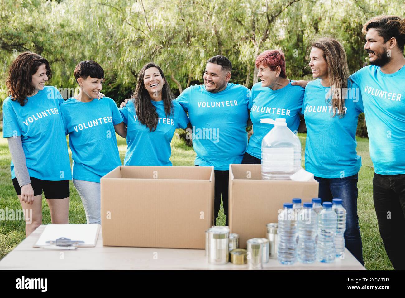 Social worker group of people. Team of multiracial volunteers working ...
