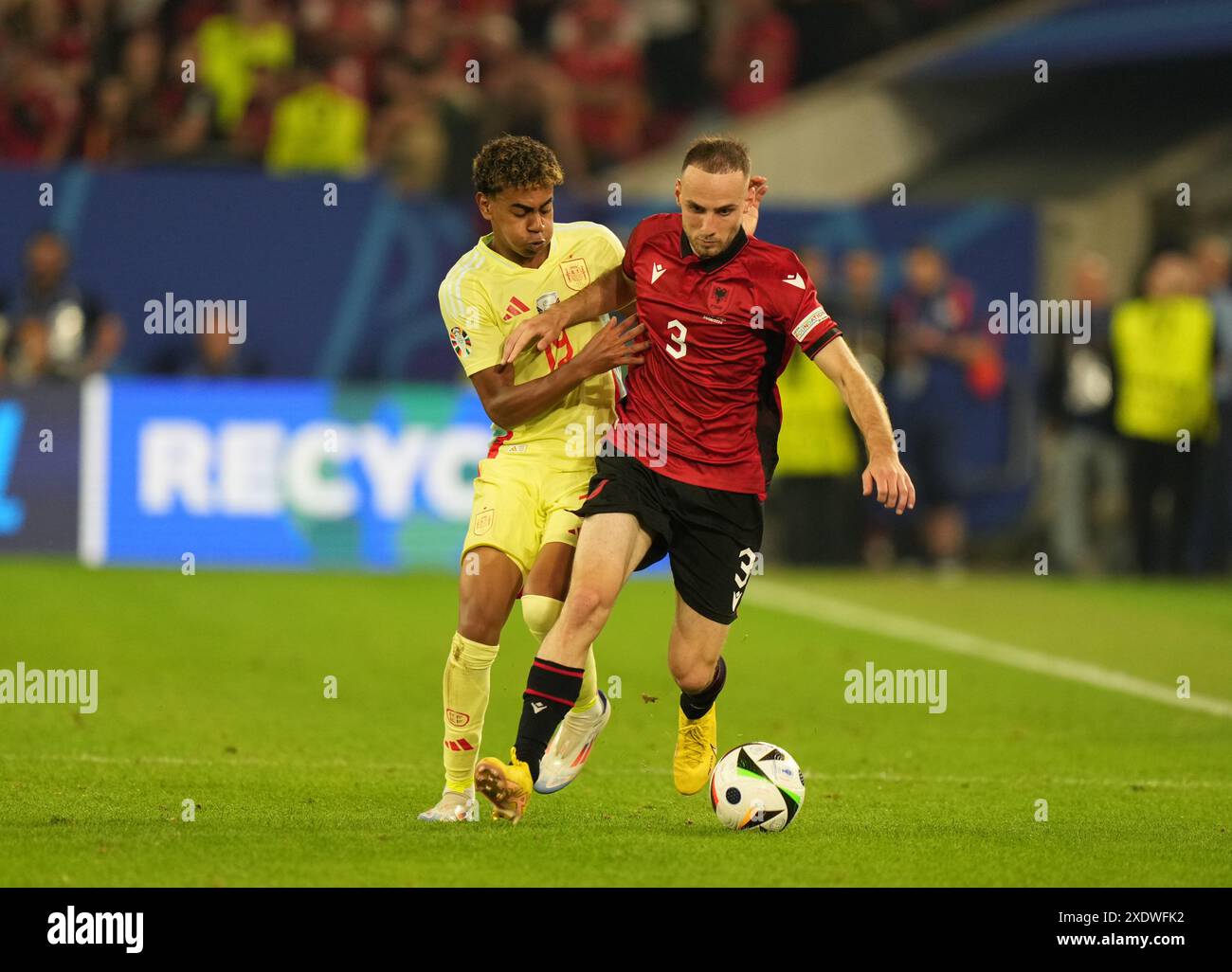 Mario Mitaj of Albania and Lamine Yamal Nasraoui Ebana of Spain during ...