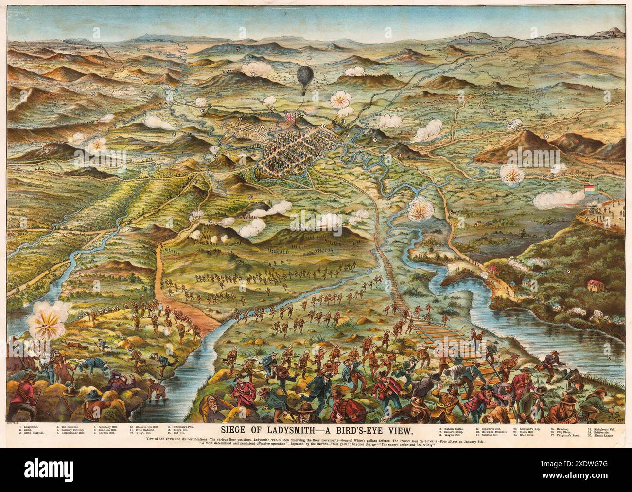 Vintage Art Illustration of the Boer War, South Africa: Siege of Ladysmith - Birds-Eye View by ...