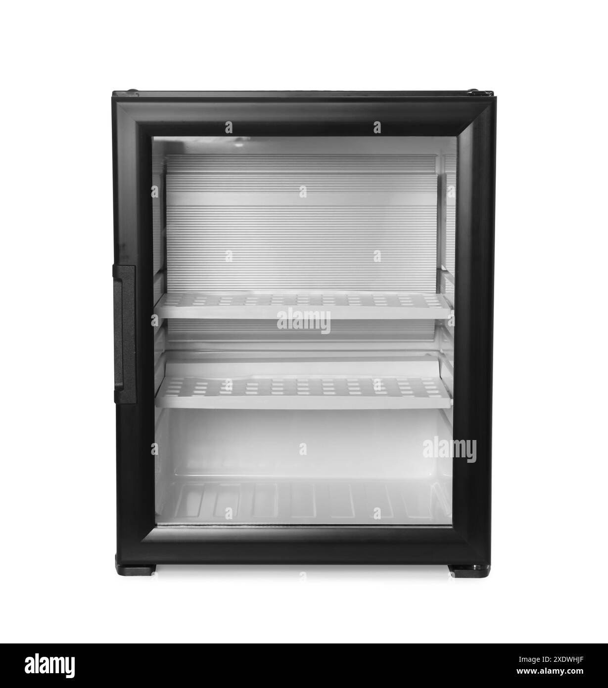 Empty modern mini refrigerator isolated on white Stock Photo - Alamy