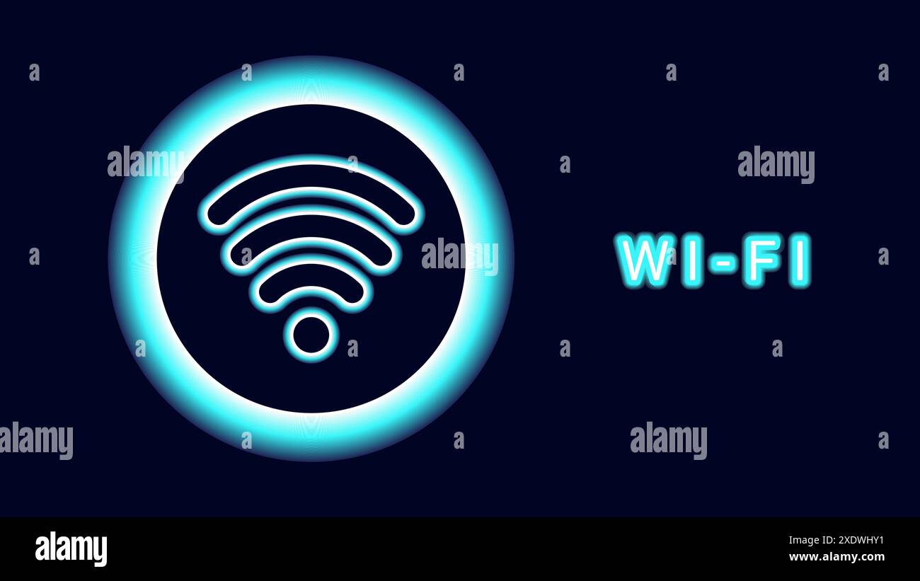 WiFi symbols neon effect dark background. Waves Wi Fi signal icon ...