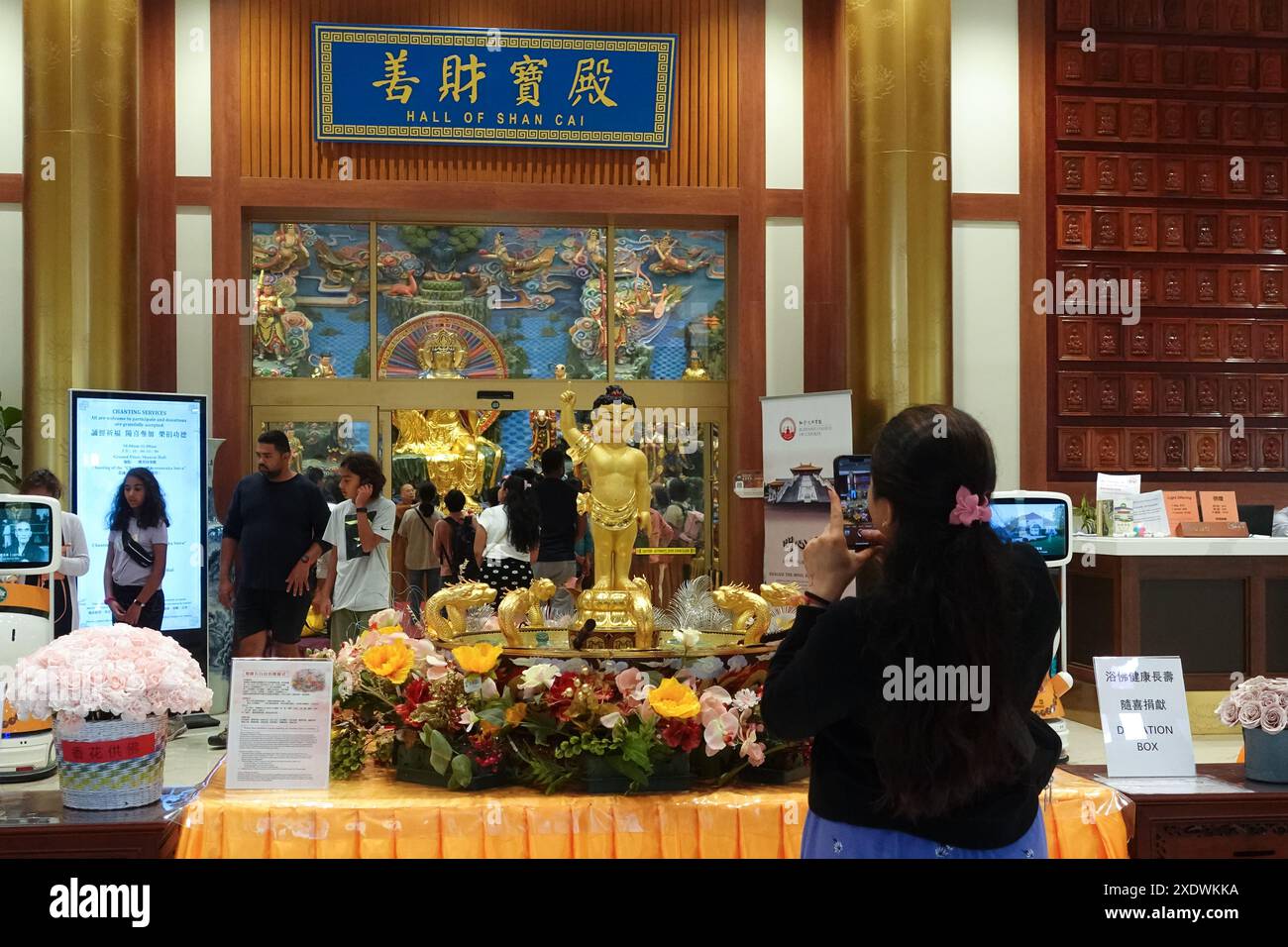 Female Tourist Photographing Inside Main Buddha Hall, Wutai Shan ...