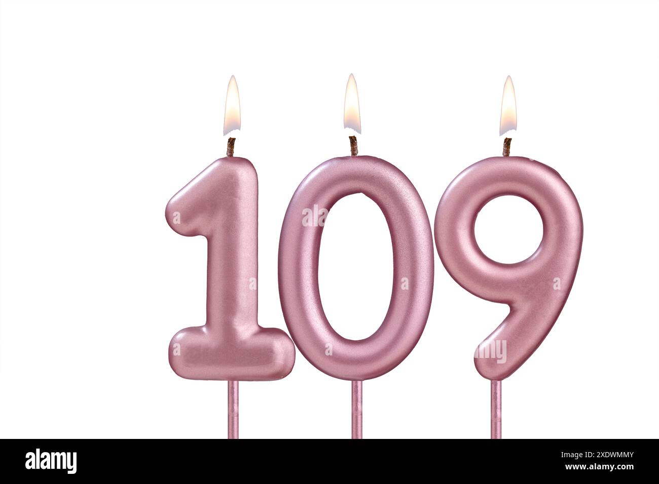 Candle number 109 - Lit birthday candle on white background Stock Photo ...