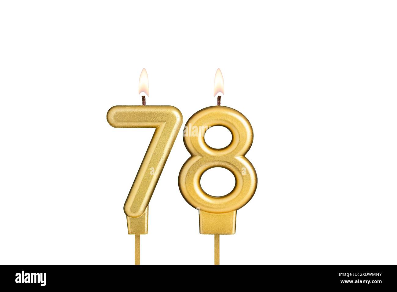 Golden number 78 birthday candle on white background Stock Photo - Alamy