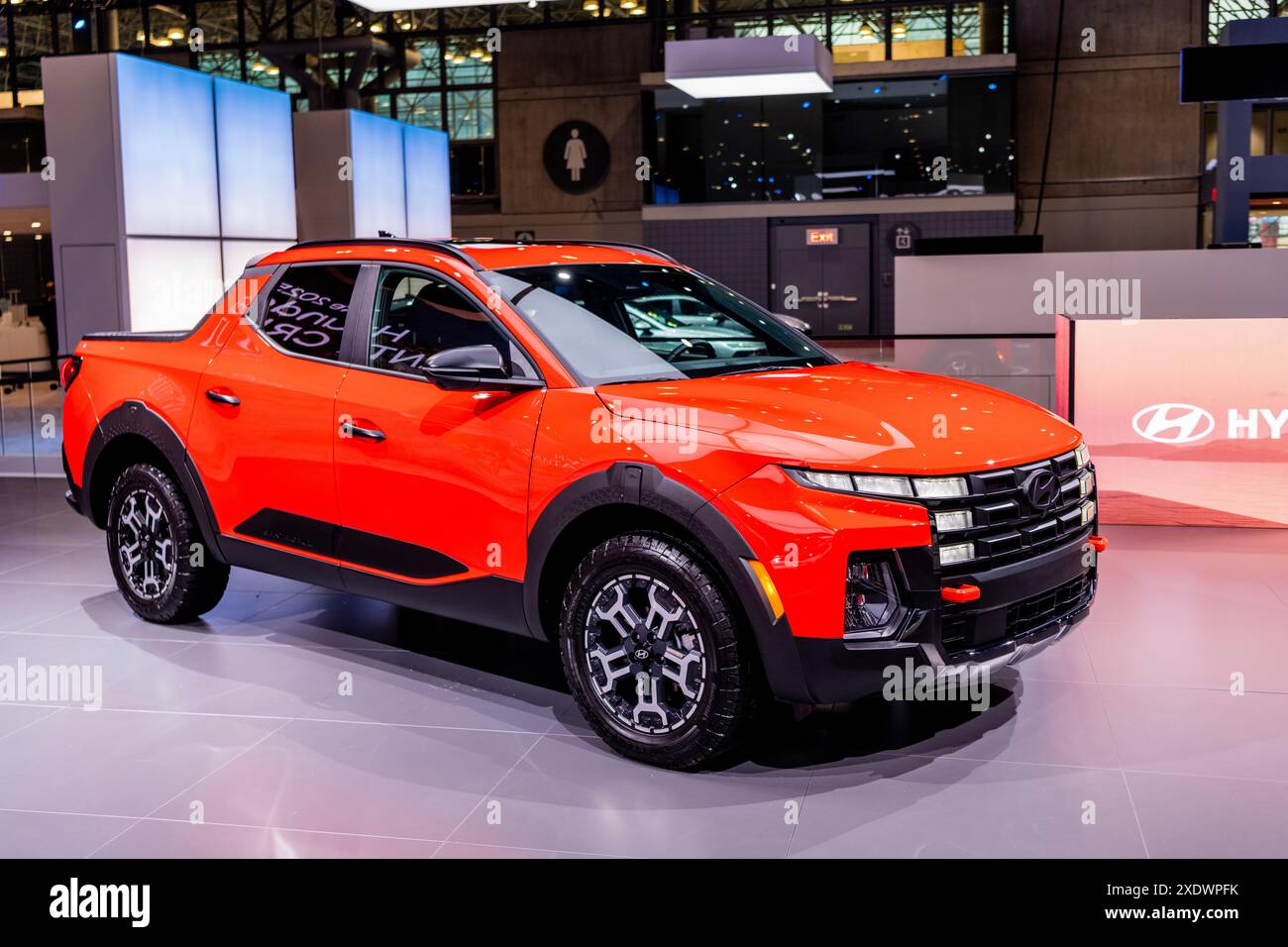 New York City, USA - March 27, 2024: Hyundai Santa Cruz orange car at ...