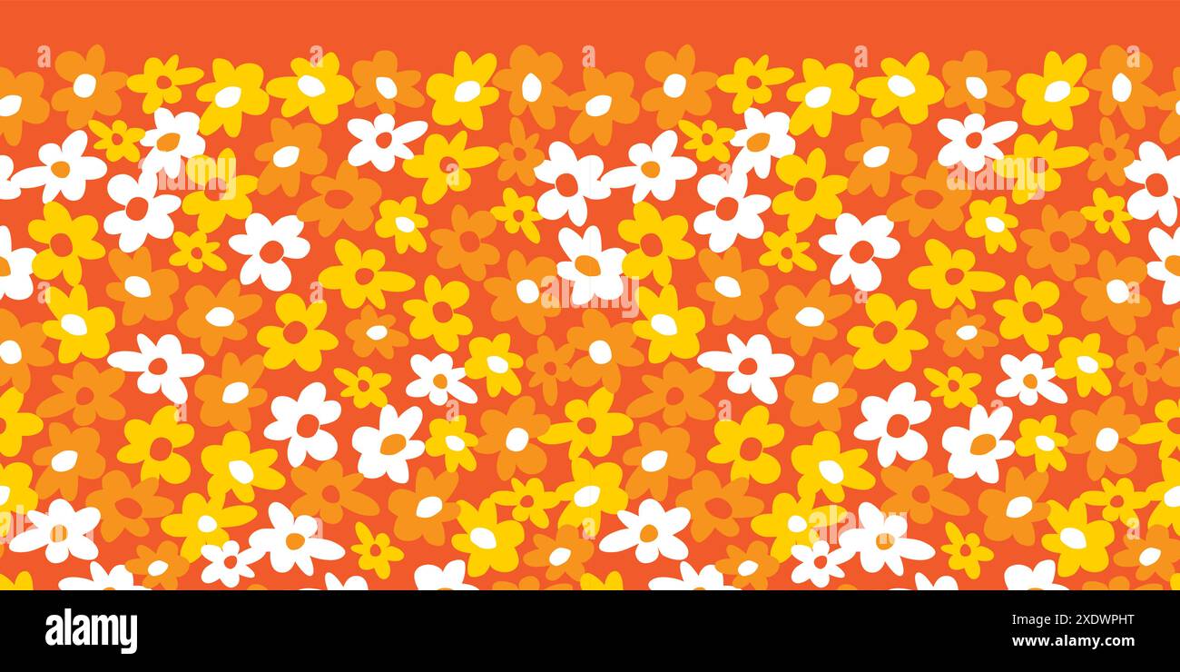 Vector orange cute naive cheeky daisy flowers horizontal border pattern ...
