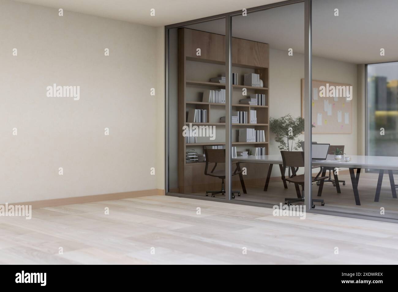 The interior design of a modern office corridor in front of the meeting ...