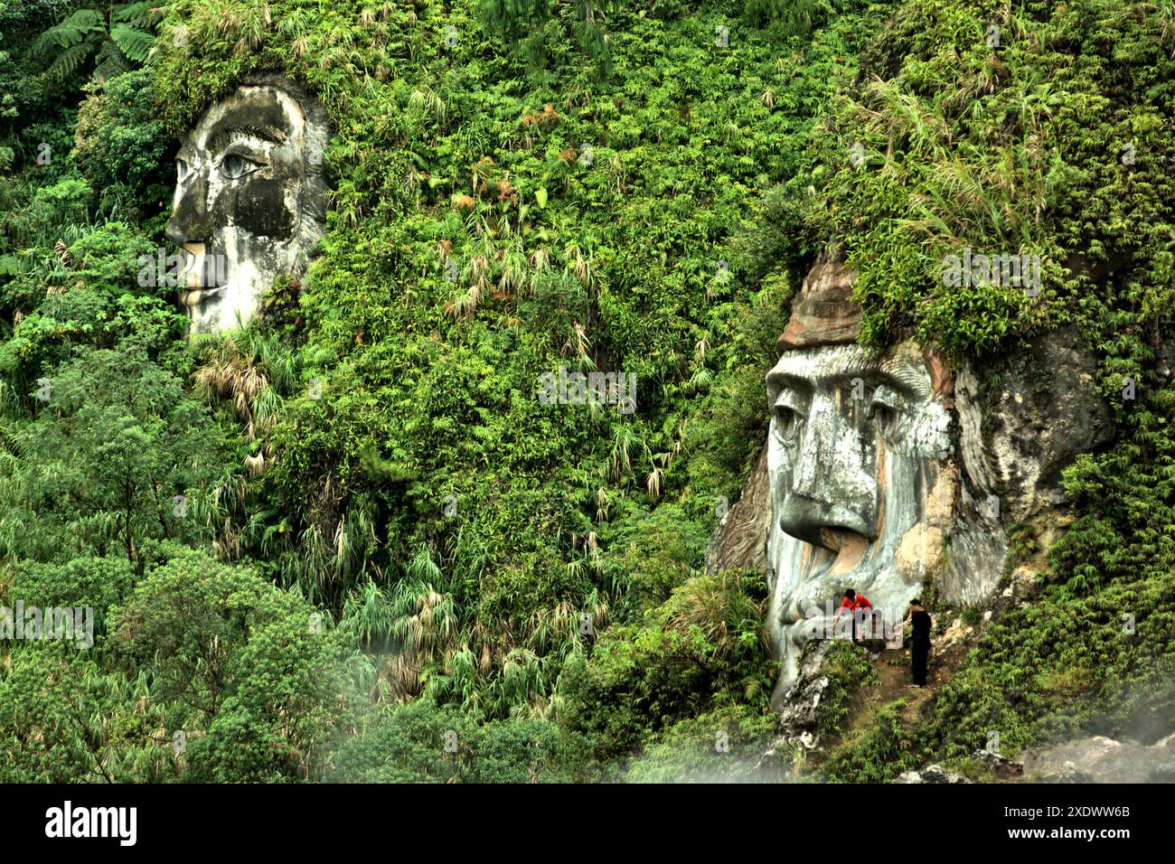 Giant faces illustrating the characters of Toar and Lumimuut, ancestors ...