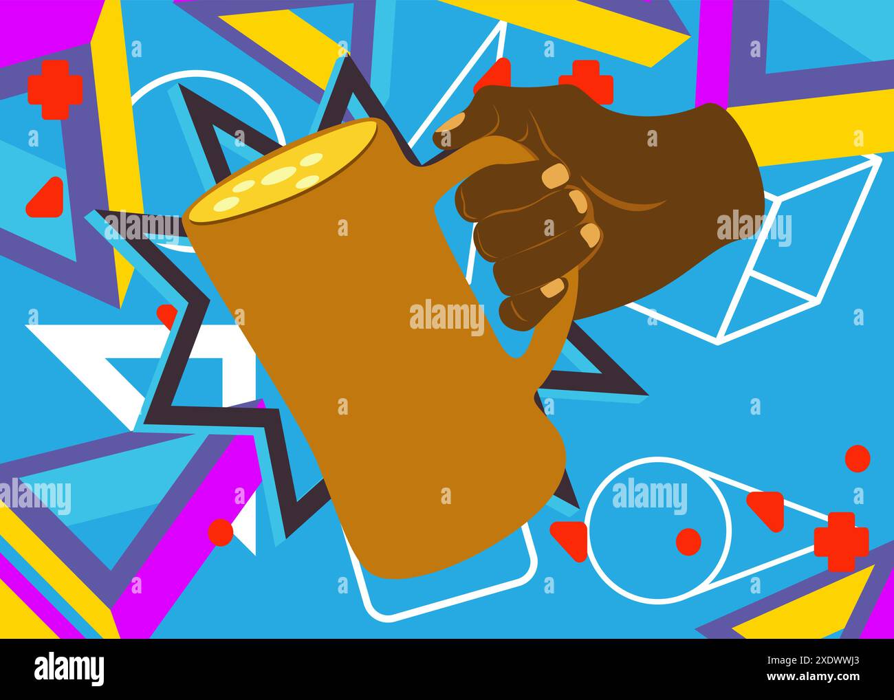Beer in hand geometrical graphic retro theme background. Minimal ...