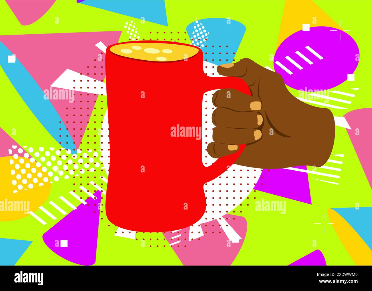 Beer in hand geometrical graphic retro theme background. Minimal ...