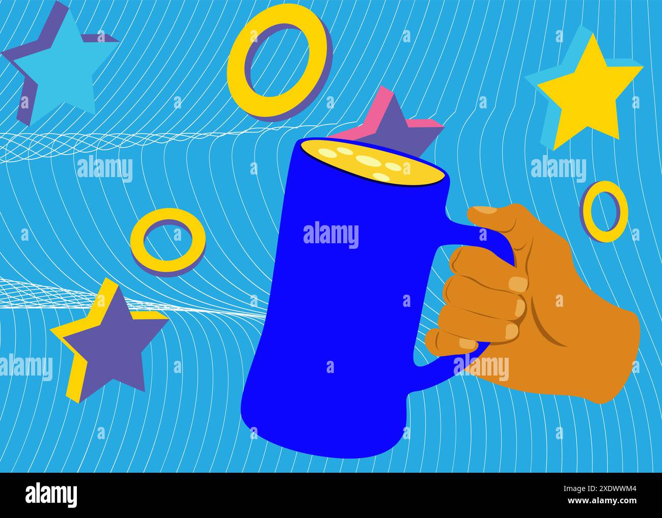 Beer in hand geometrical graphic retro theme background. Minimal ...