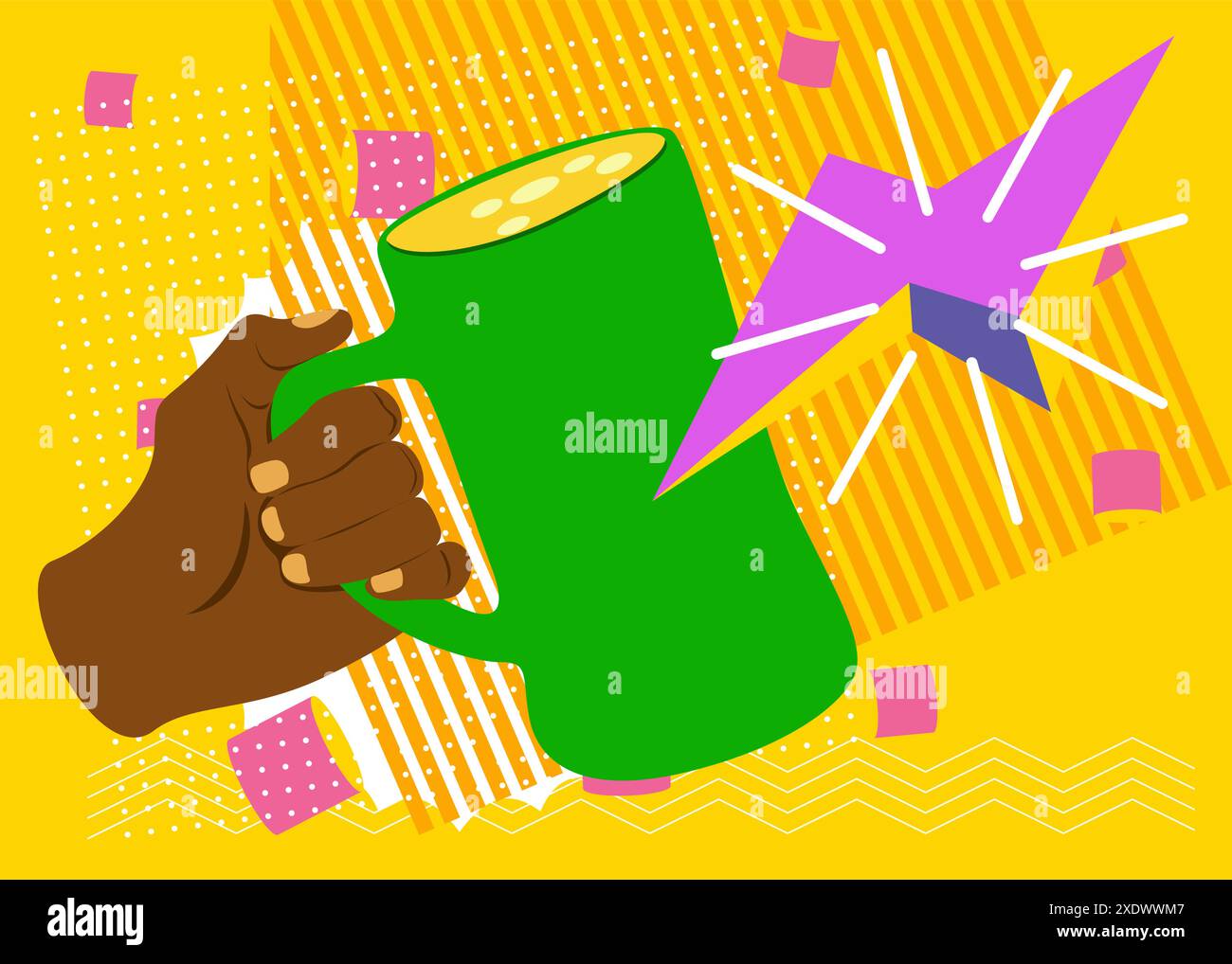 Beer in hand geometrical graphic retro theme background. Minimal ...