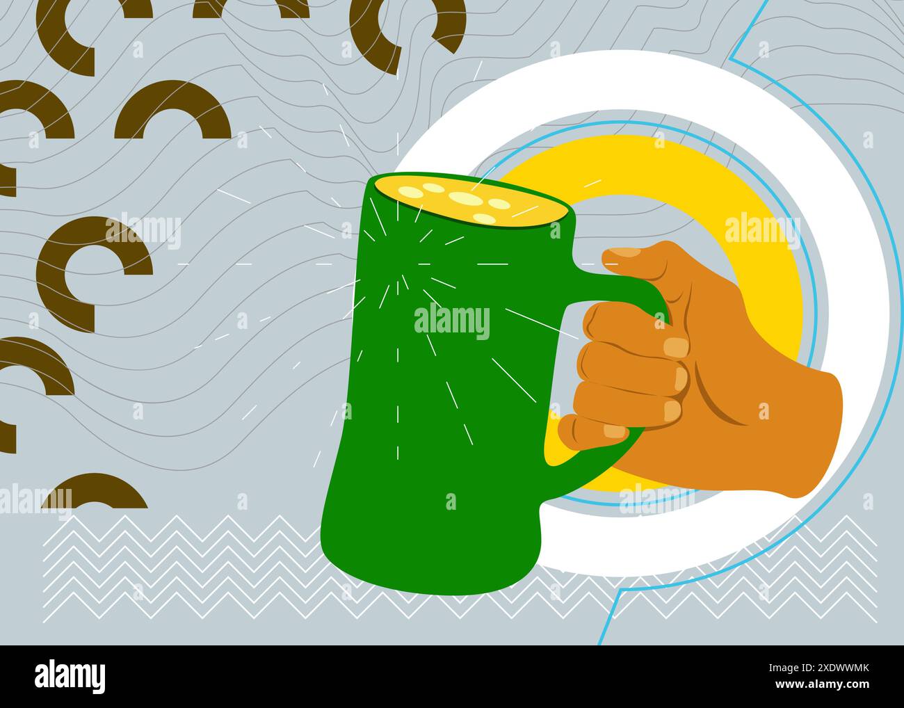 Beer in hand geometrical graphic retro theme background. Minimal ...