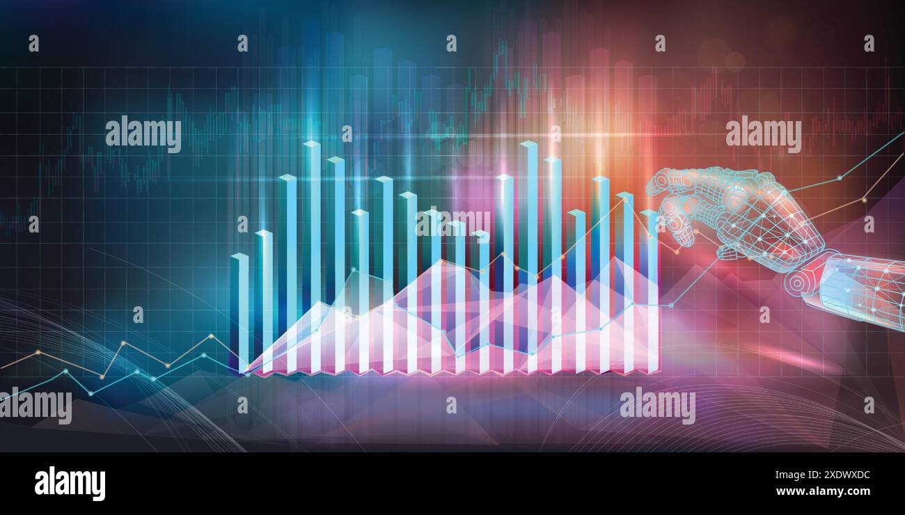 Abstract financial holographic graph combining business ideas and ...