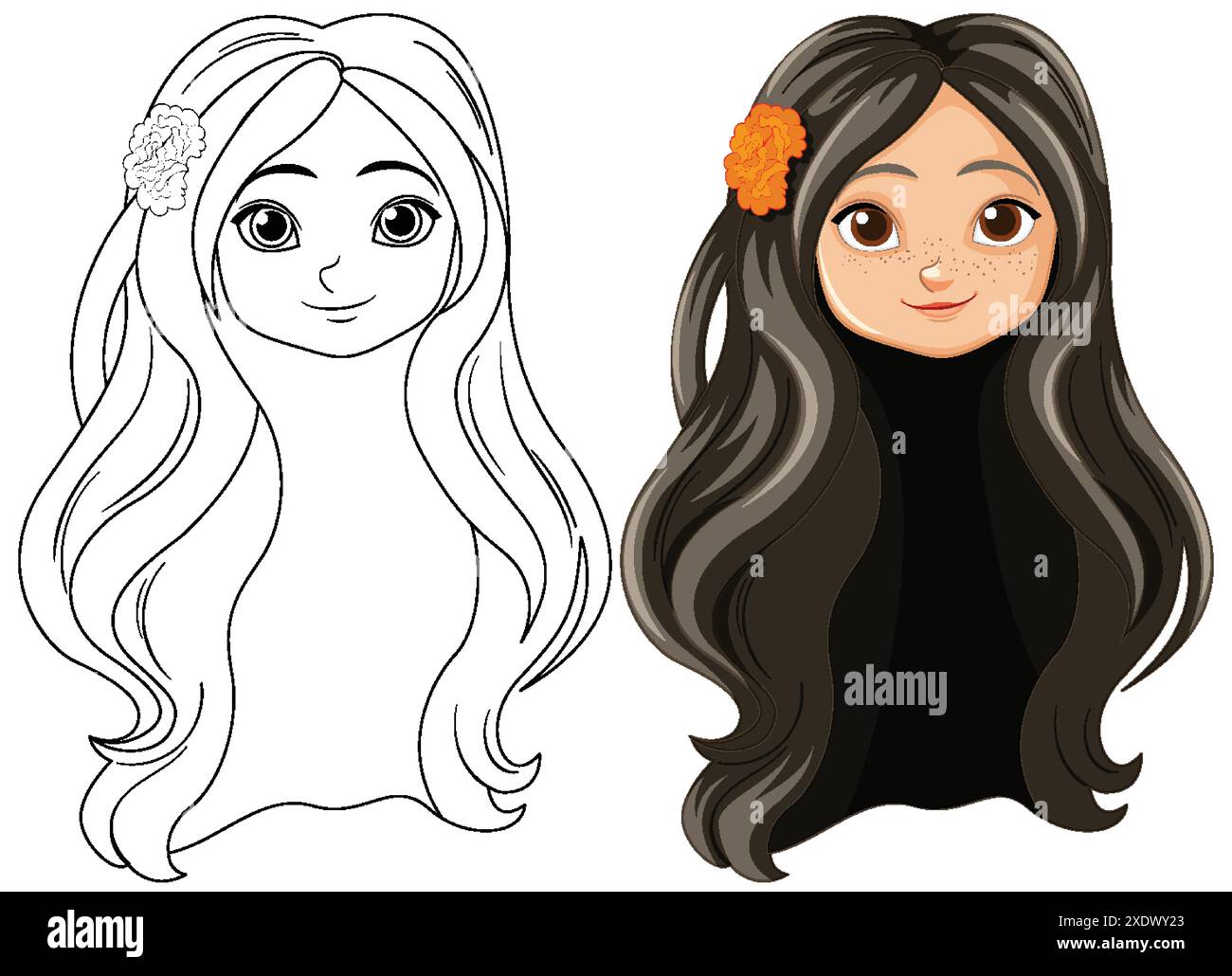 Color and outline versions of a hippie girl Stock Vector Image & Art ...