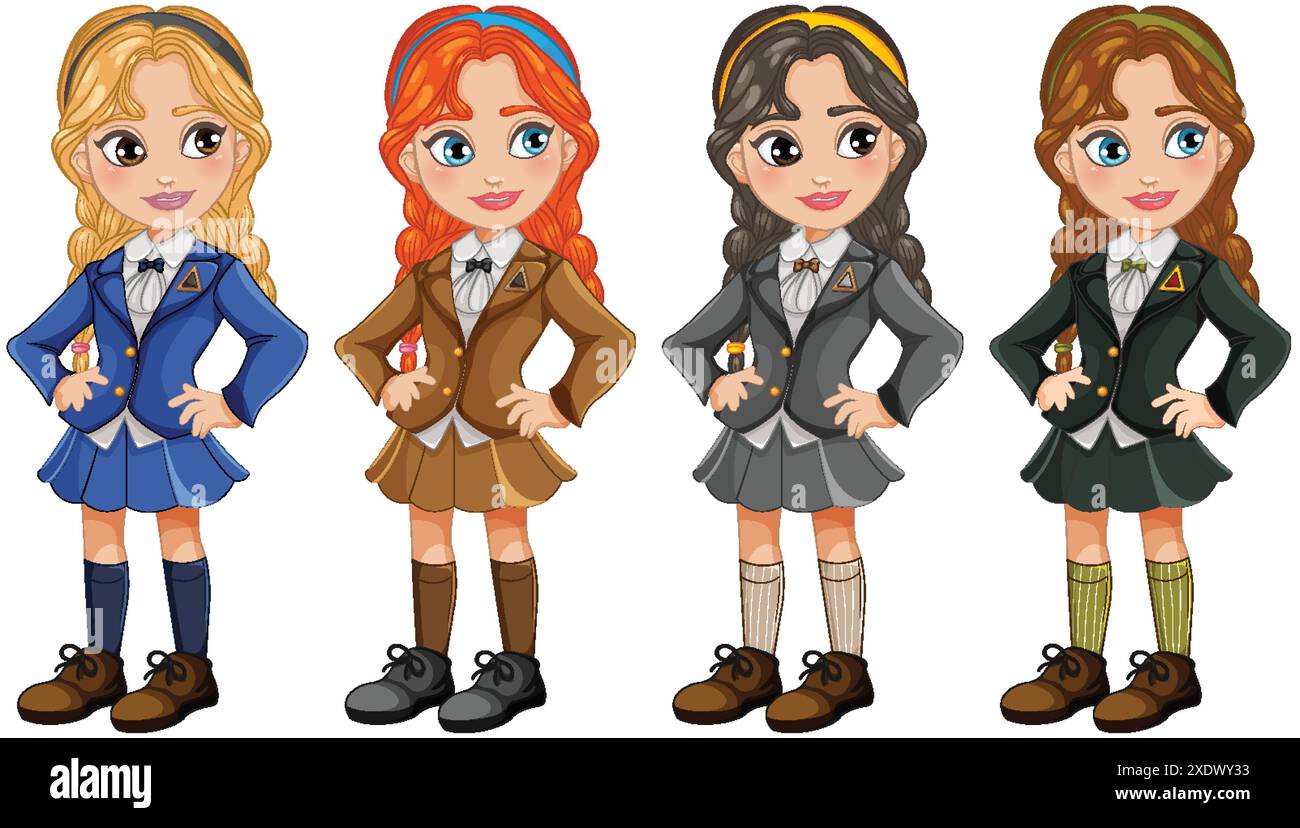 Four girls in different school uniforms Stock Vector Image & Art - Alamy