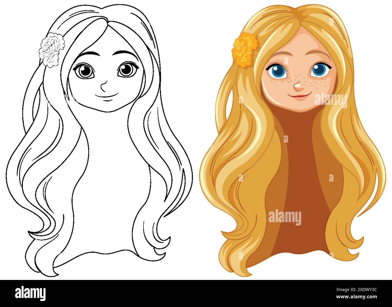 Color and outline versions of a hippy girl Stock Vector Image & Art - Alamy