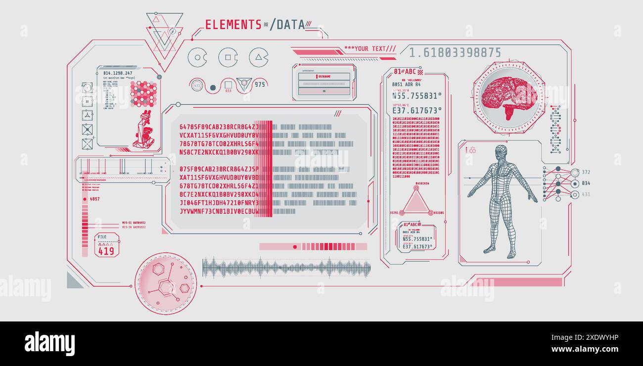Futuristic medical research program interface with data decoding Stock ...
