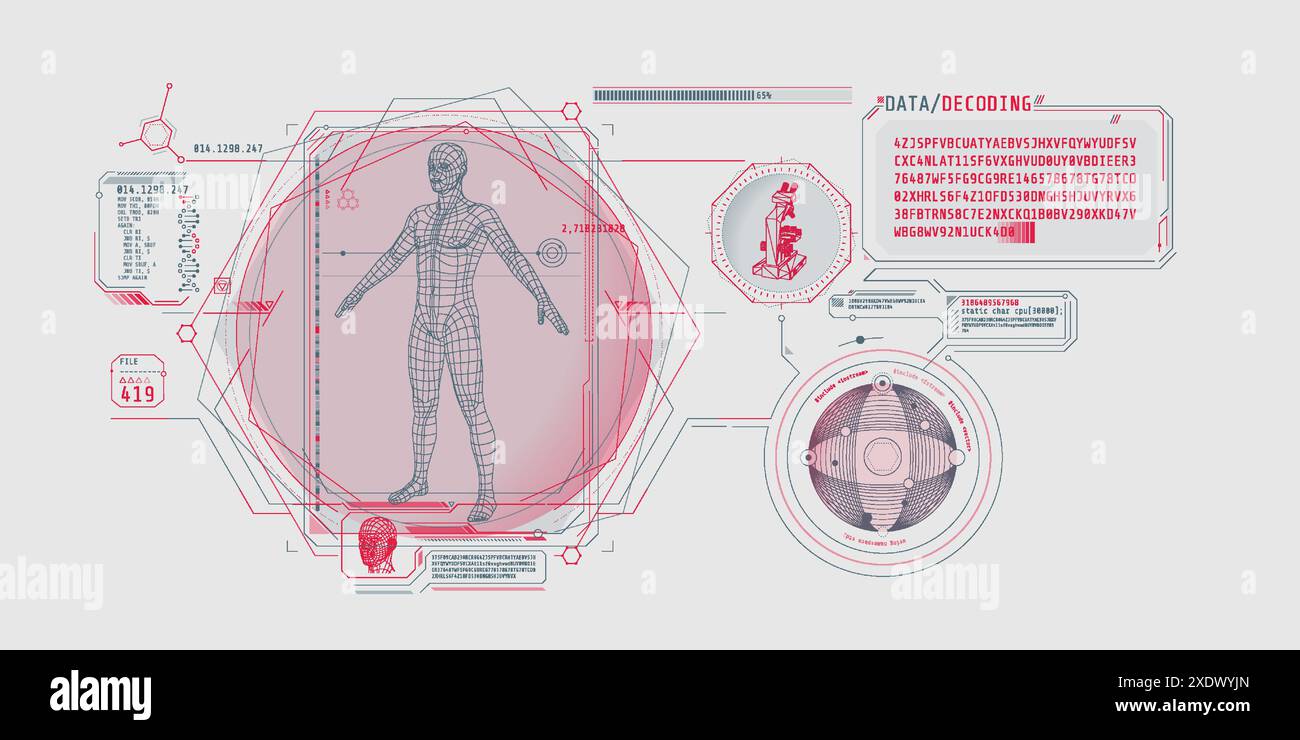 Medical research futuristic interface screen with data decoding Stock ...
