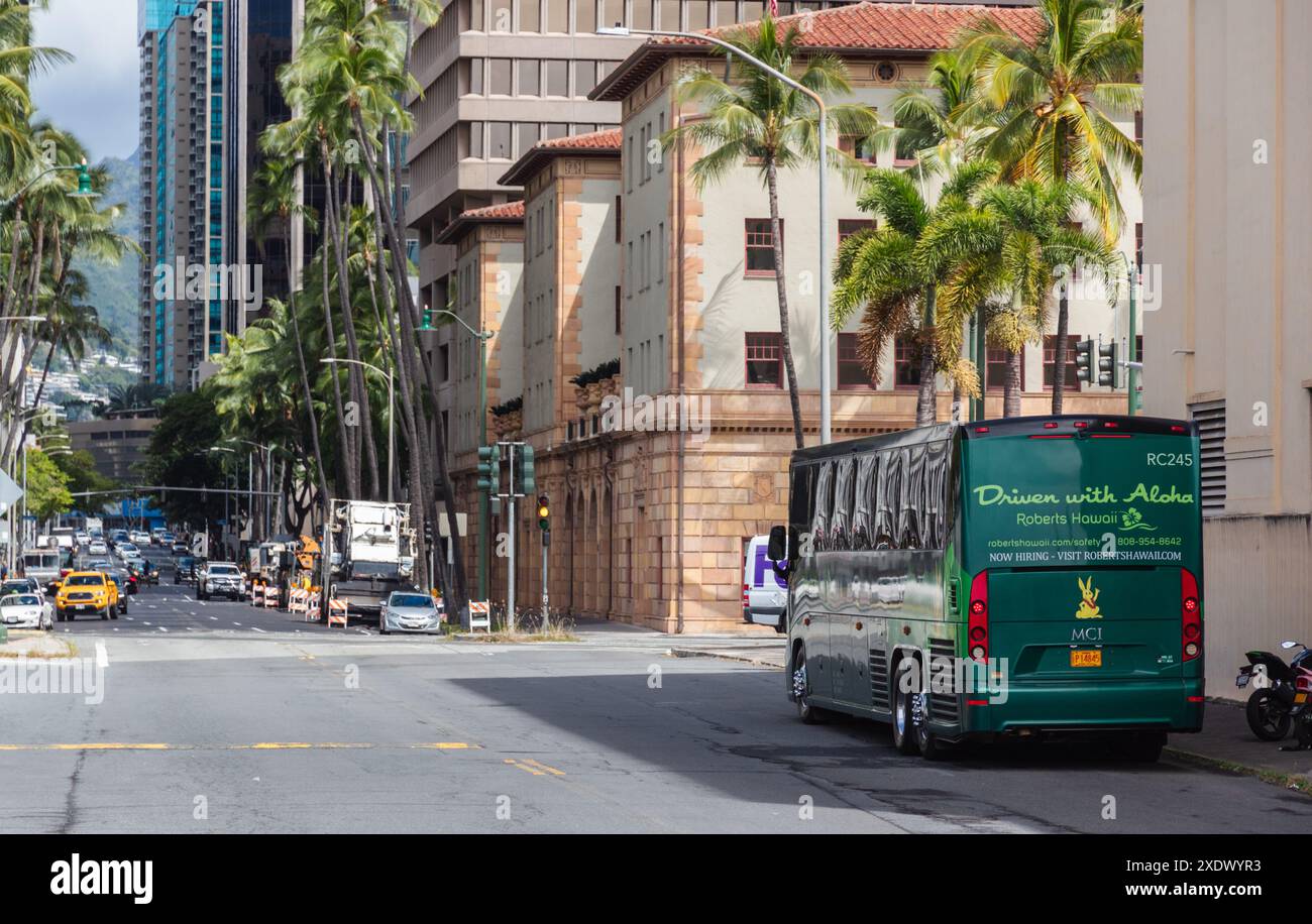Honolulu, Hawaii - February 23rd, 2024: Cityscape view of vehicles and ...