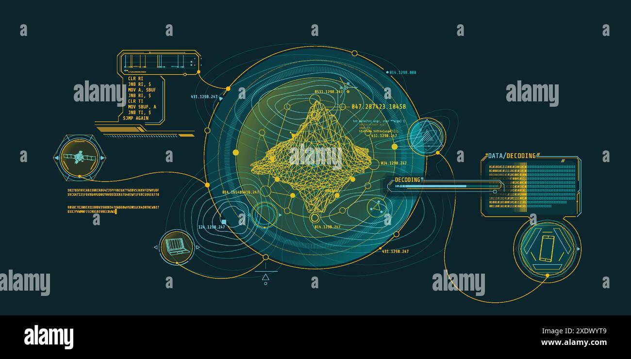 Futuristic geoscience HUD interface design with data decoding Stock ...