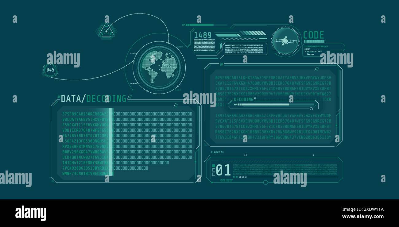 Futuristic HUD design of satellite data decoding program Stock Vector ...