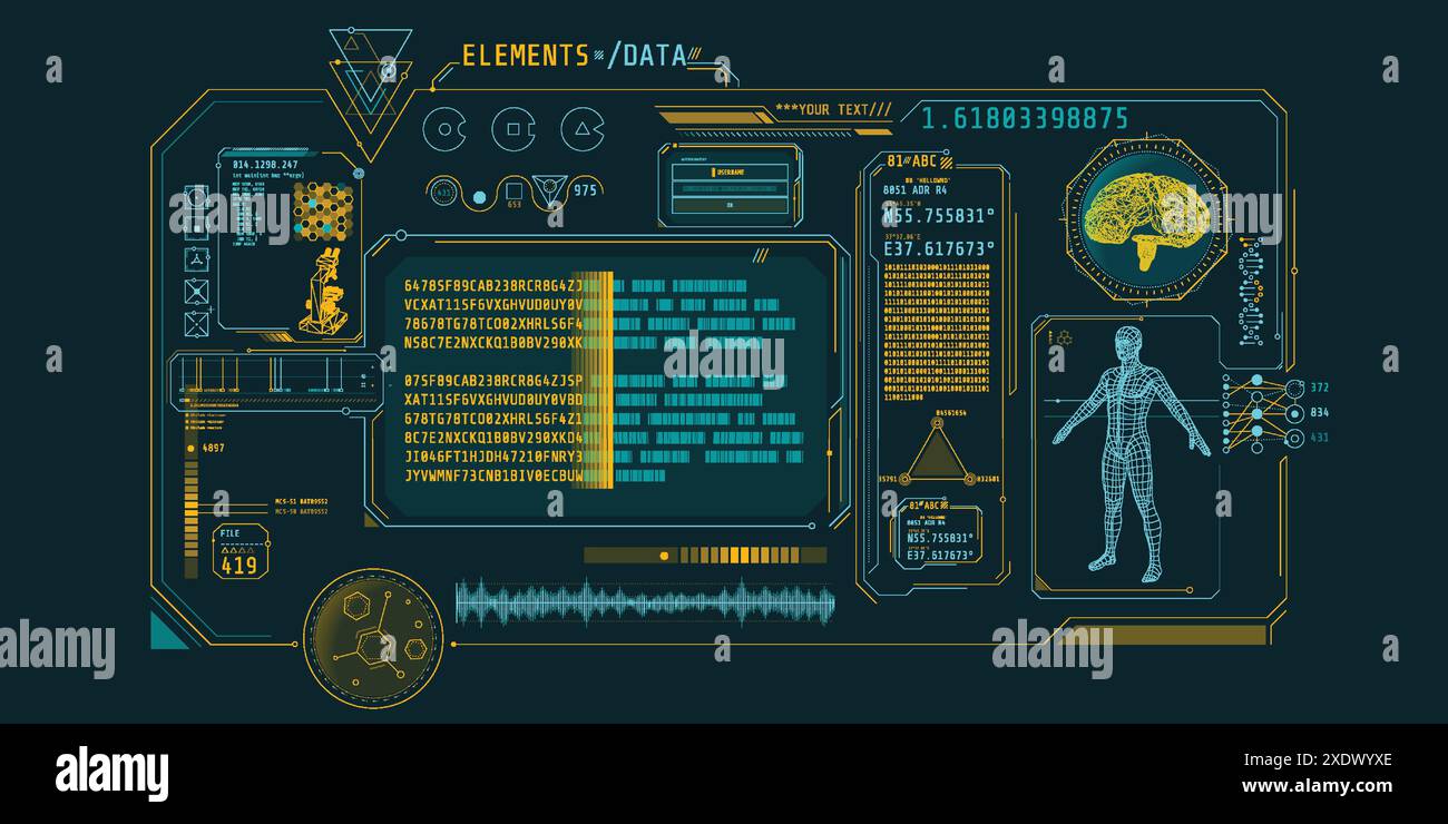 Futuristic medical research program interface with data decoding Stock ...