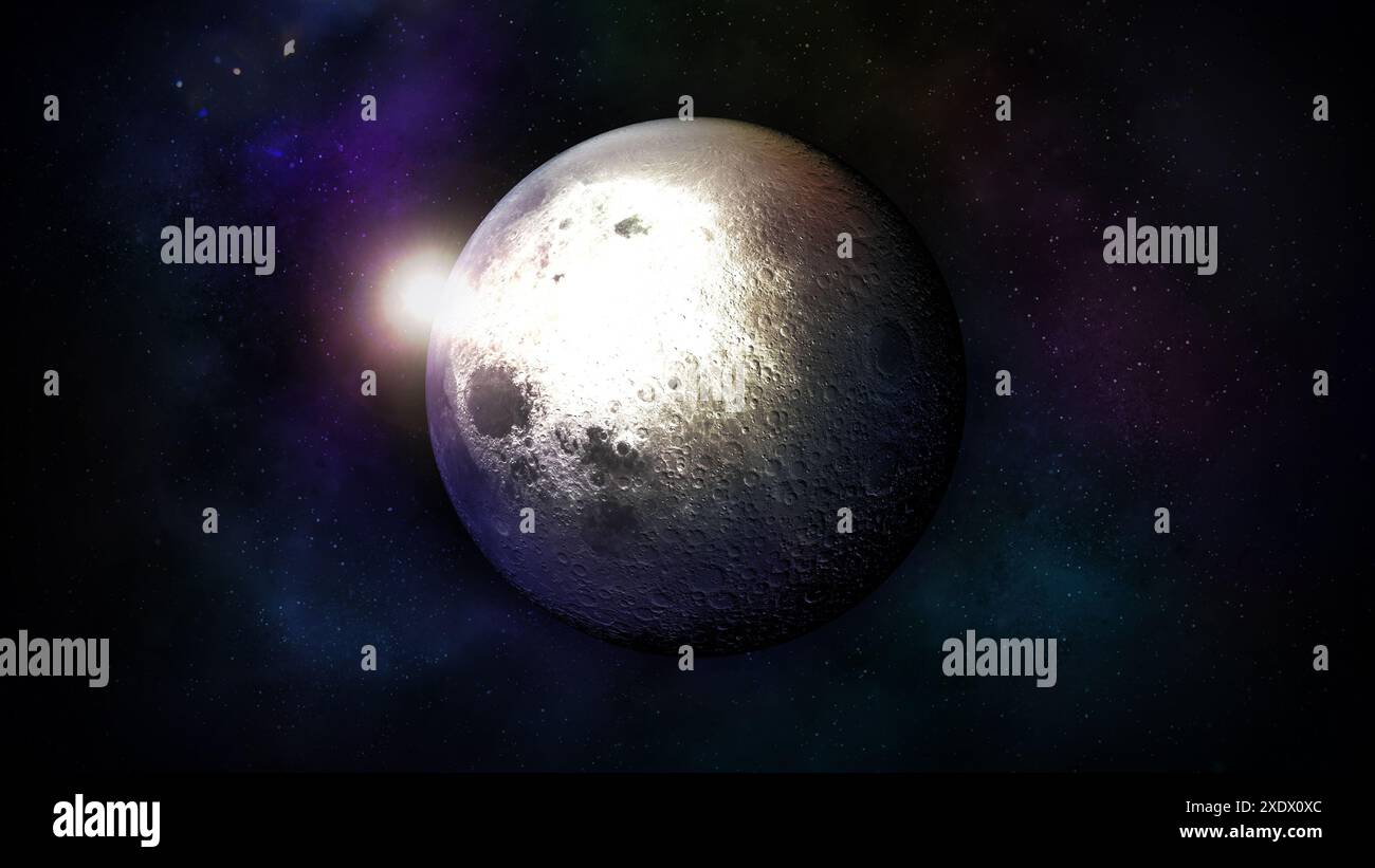 Moon and solar glare in the starry space Stock Photo - Alamy