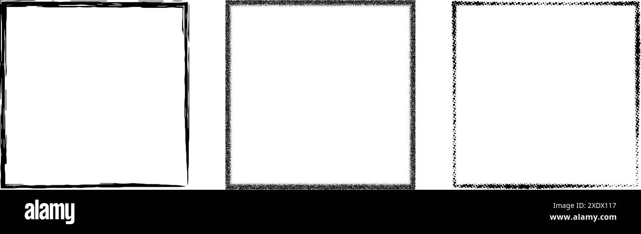 Grunge square frame set. Dotted, stippled and paint brushed black ...