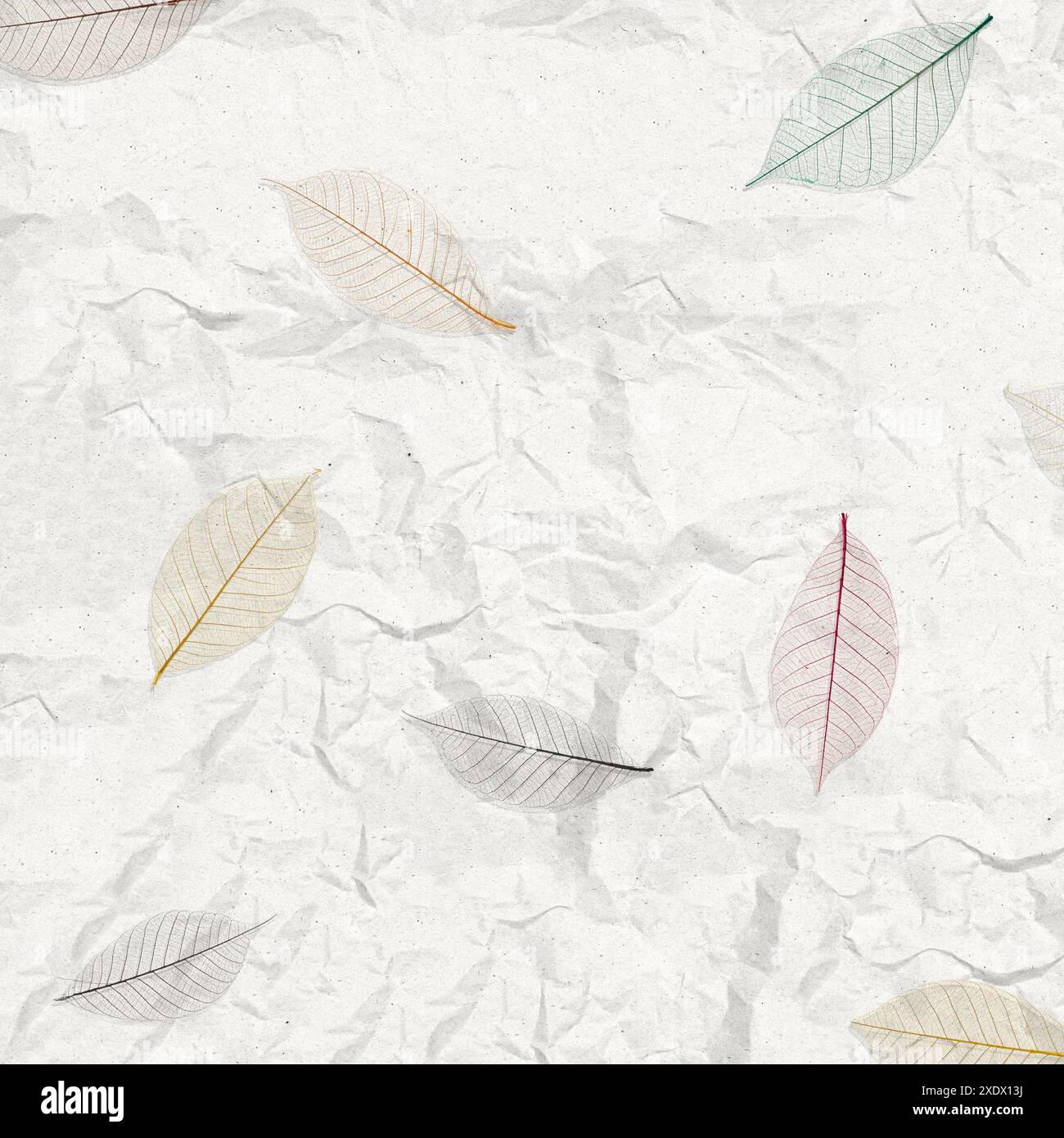 Crumpled white paper with colorful leaf texture for collage art ...