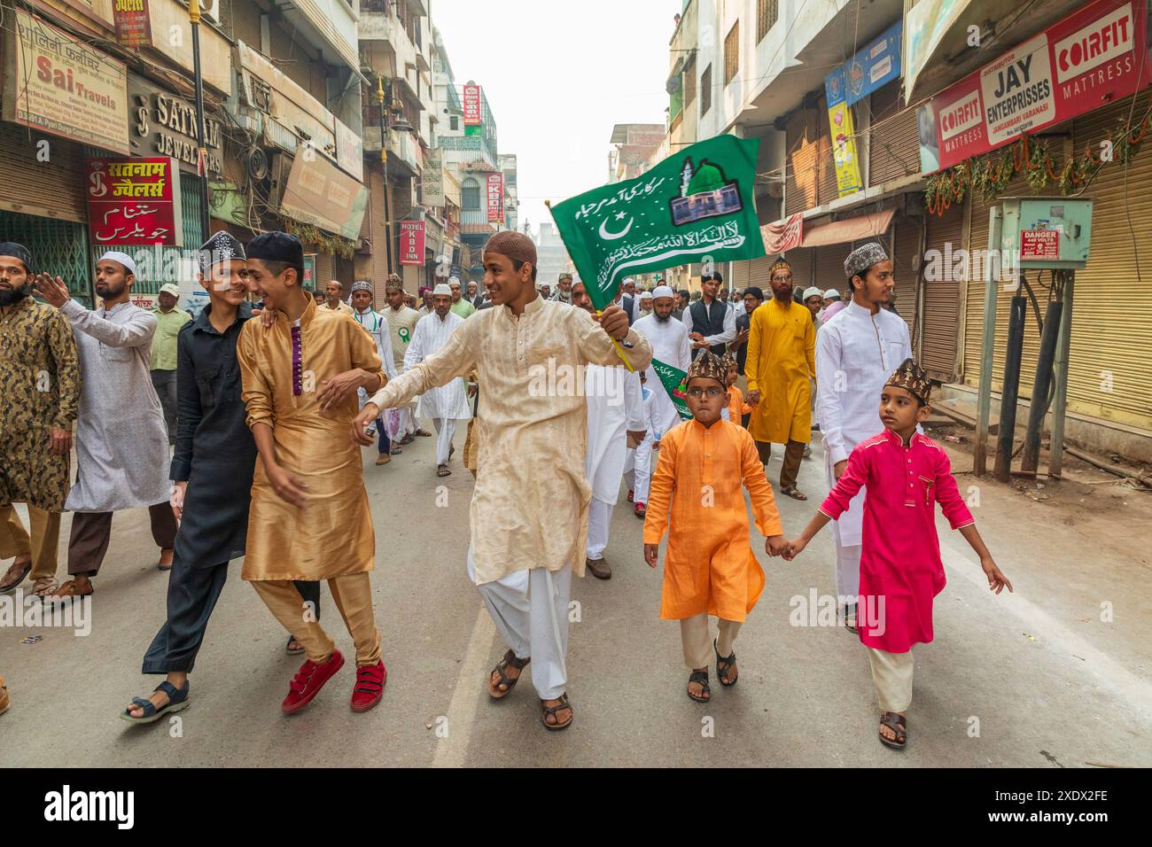 India, Uttar Pradesh, Varanasi. Muslims celebrate the Prophet's ...