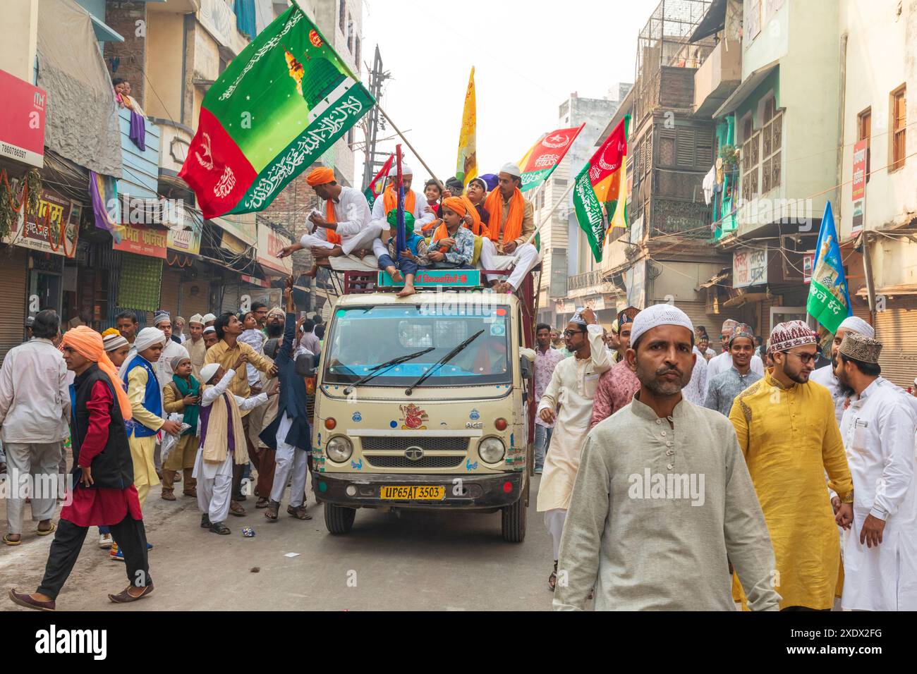 India, Uttar Pradesh, Varanasi. Muslims celebrate the Prophet's ...