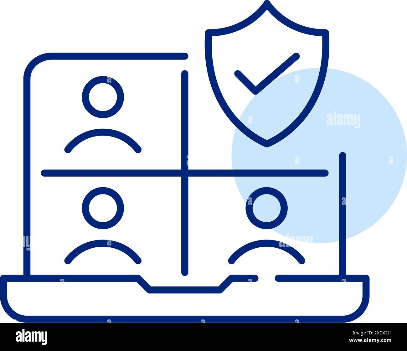 Secure and trusted online meetings and video calls. Group conference interface, shield and ...