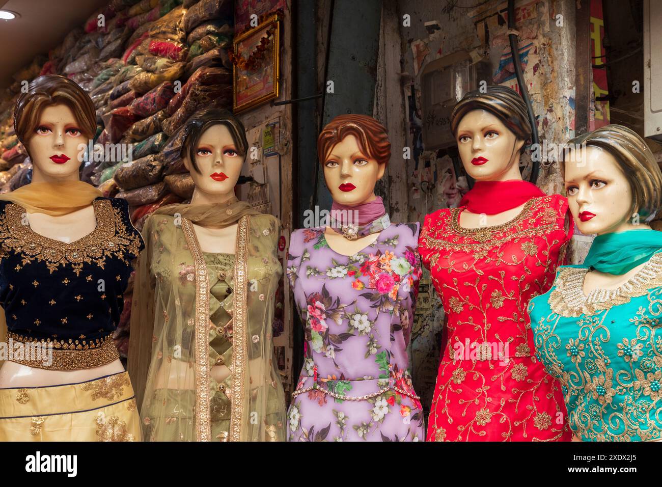 India, Uttar Pradesh, Varanasi. Women's clothing on mannequins Stock ...