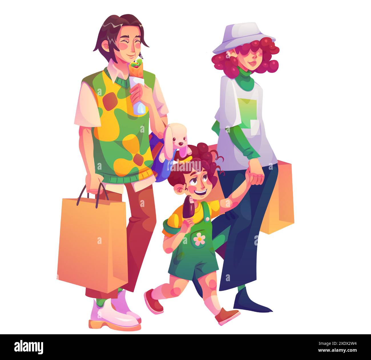 Happy smiling family buy goods in mall or supermarket with shopping ...
