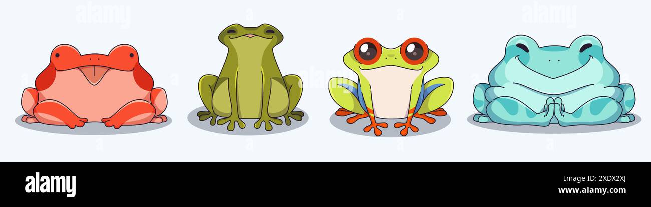 Cute frog characters set isolated on white background. Contemporary ...