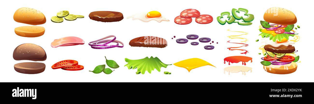Hamburger ingredient kit for fast food constructor. Cartoon vector ...