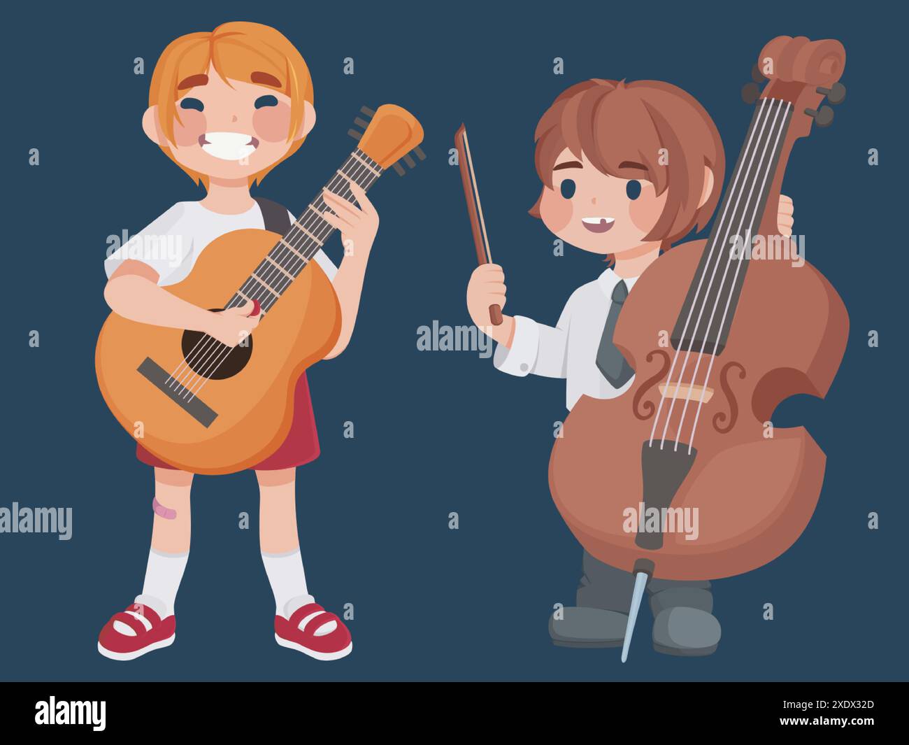 Kids playing musical instruments set isolated on background. Vector ...