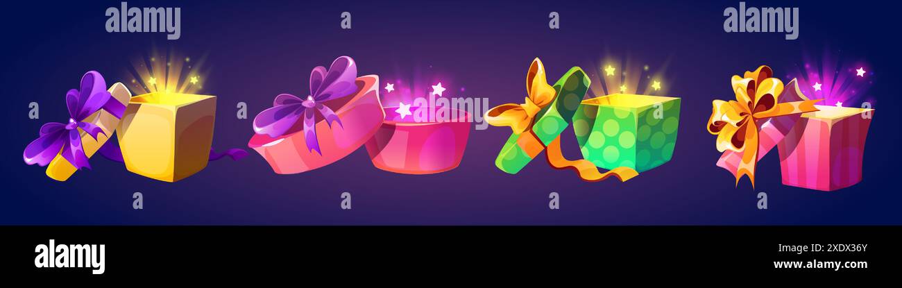 Surprise gift boxes set isolated on background. Vector cartoon ...