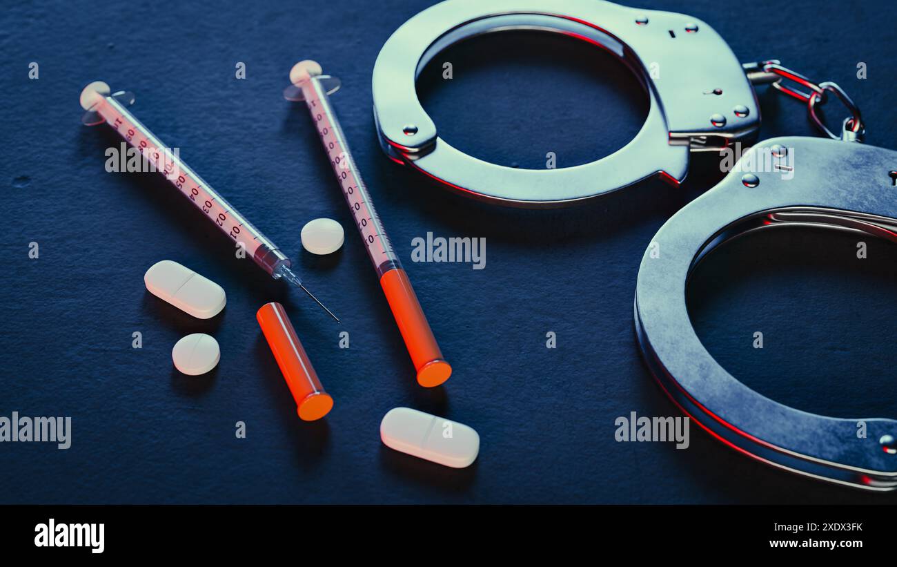 Concept background warning of the dangers of drug crime. 3d rendering ...