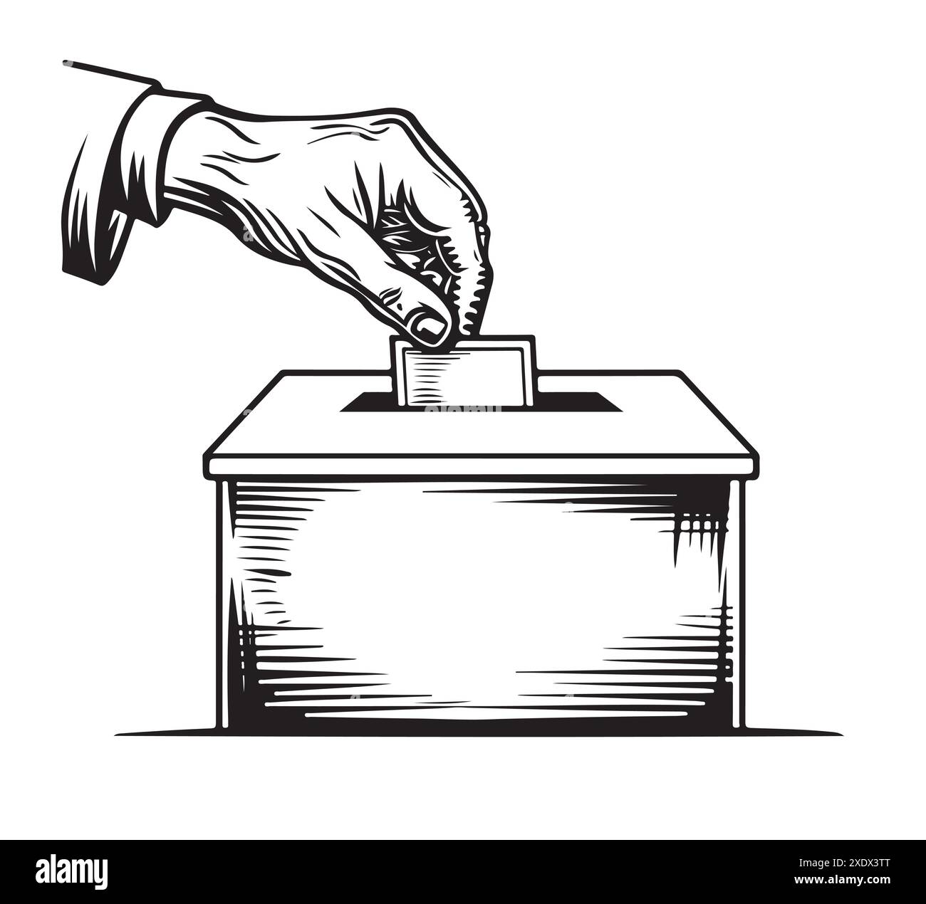 Sketch of hand putting vote bulletin into ballot box . Election concept ...