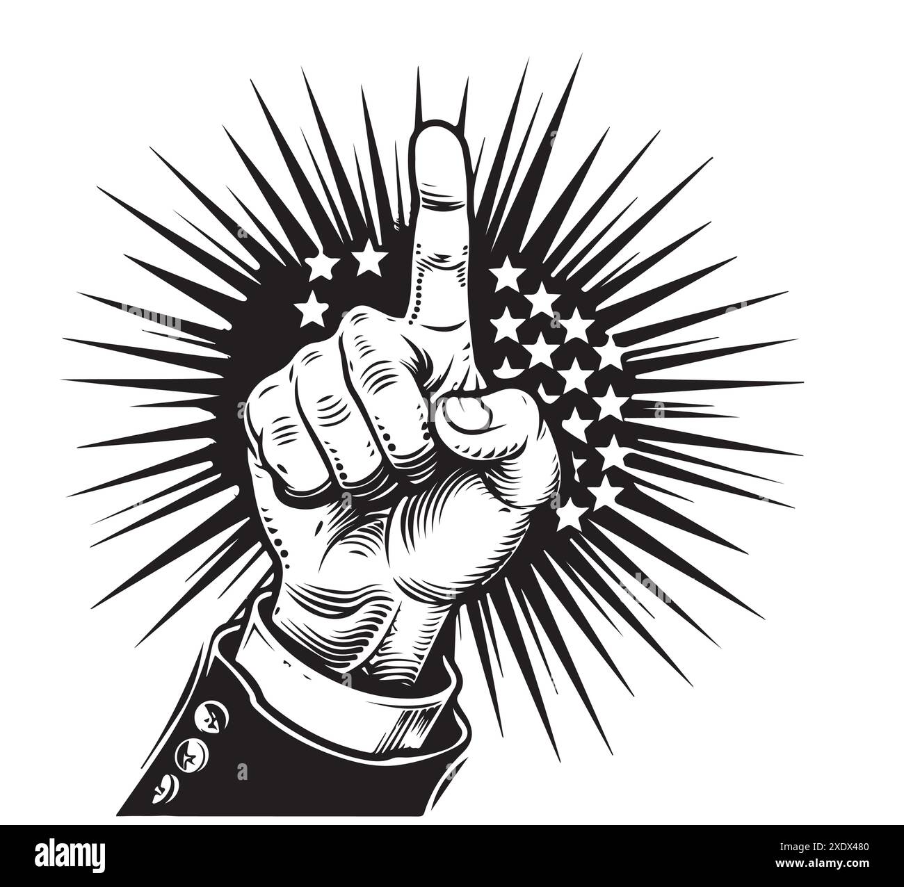 a hand with forefinger pointing in front. Black and white vector ...